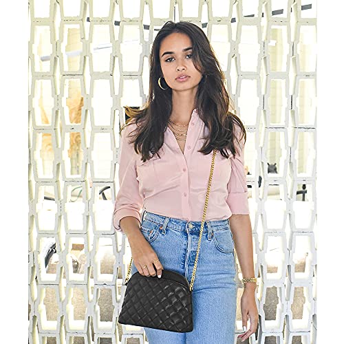 EVVE Quilted Crossbody Bags for Women - Trendy Purse for Travel - Lightweight Medium Size Bag with Chain Strap | Black