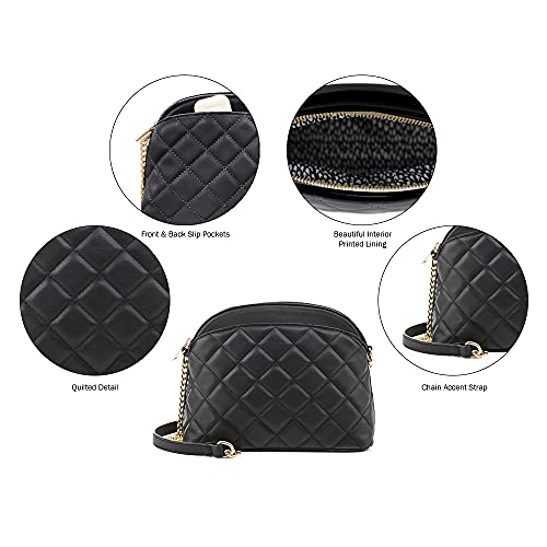 EVVE Quilted Crossbody Bags for Women - Trendy Purse for Travel - Lightweight Medium Size Bag with Chain Strap | Black