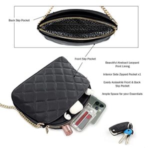 EVVE Quilted Crossbody Bags for Women - Trendy Purse for Travel - Lightweight Medium Size Bag with Chain Strap | Black