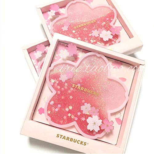 ATIN Sakura Glitter Coaster,Romantic Sakura Quicksand Pink Coffee Heatpad Water Coaster,Cute Sakura Cup Coaster, Silicone Non-Slip Insulation Cup Pad,Cute Sakura Cup Coaster for Dining