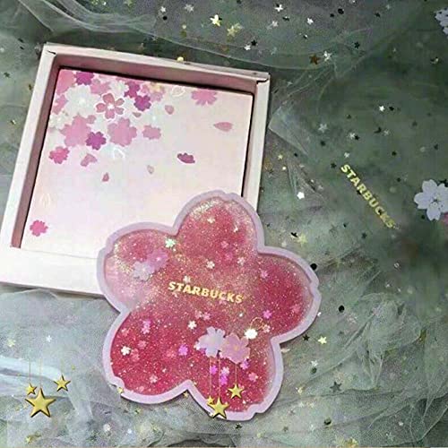 ATIN Sakura Glitter Coaster,Romantic Sakura Quicksand Pink Coffee Heatpad Water Coaster,Cute Sakura Cup Coaster, Silicone Non-Slip Insulation Cup Pad,Cute Sakura Cup Coaster for Dining