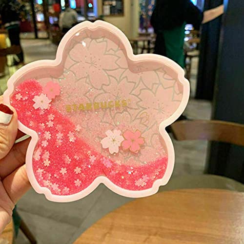 ATIN Sakura Glitter Coaster,Romantic Sakura Quicksand Pink Coffee Heatpad Water Coaster,Cute Sakura Cup Coaster, Silicone Non-Slip Insulation Cup Pad,Cute Sakura Cup Coaster for Dining