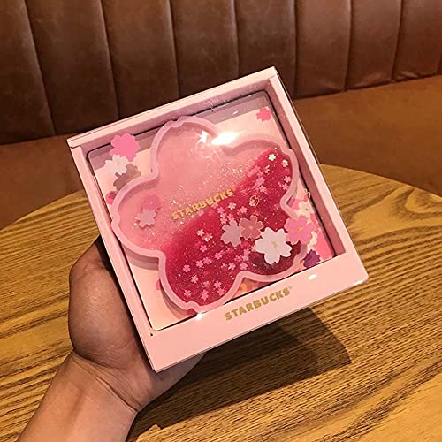 ATIN Sakura Glitter Coaster,Romantic Sakura Quicksand Pink Coffee Heatpad Water Coaster,Cute Sakura Cup Coaster, Silicone Non-Slip Insulation Cup Pad,Cute Sakura Cup Coaster for Dining