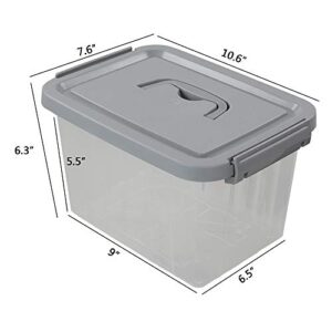 Gloreen 6 Quart Clear Storage Bins with Grey Lid and Handle, Stackable Plastic Storage Latch Box/Containers, 6 Packs