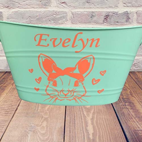 Personalized Easter Bunny Basket With Name - Custom Bucket with Handles - Large Pail for Egg Hunting