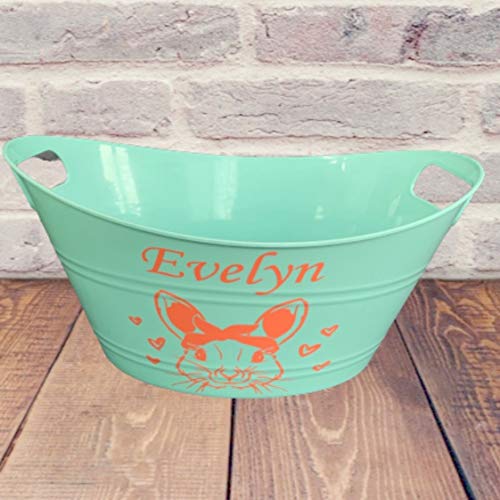 Personalized Easter Bunny Basket With Name - Custom Bucket with Handles - Large Pail for Egg Hunting