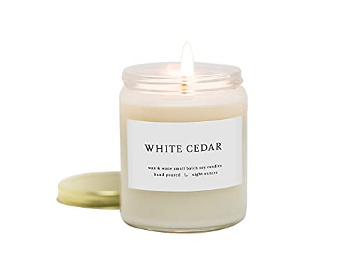 Wax & Wane White Cedar Modern Scented Candle - 8 Oz Soy Candles Gifts For Women For Home Décor, 40+ Hours Long Lasting Scented Candles Handmade In The USA From 100% Natural Soy Wax