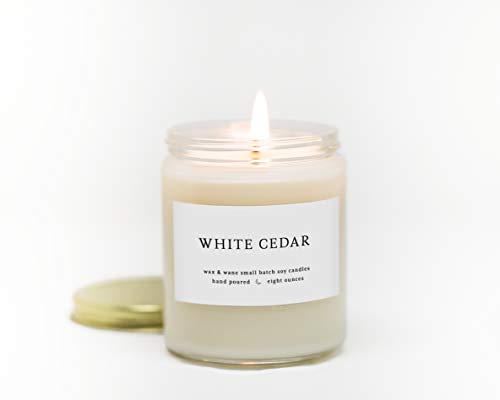 Wax & Wane White Cedar Modern Scented Candle - 8 Oz Soy Candles Gifts For Women For Home Décor, 40+ Hours Long Lasting Scented Candles Handmade In The USA From 100% Natural Soy Wax