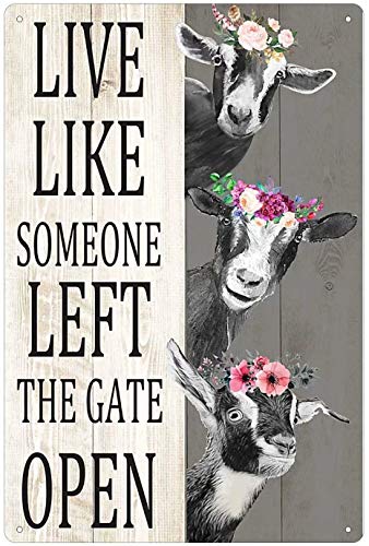 Goat Metal Tin Signs Live Like Someone Left The Gate Open Funny Printing Poster Decor Bathroom Living Room Kitchen Home Farm Farmhouse Art Wall Decoration Plaque