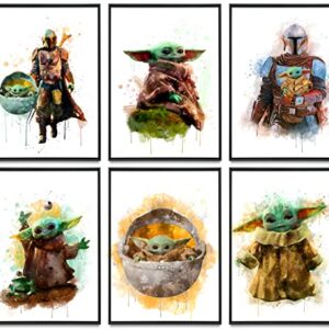 Star Wars The Child Baby Yoda Art Prints, Set of 6 (8 inches x 10 inches), Nursery Wall Art Stuff Decor, The Mandalorian Baby Grogu Photos, Kids Playroom, Wall Poster for Office (UNFRAMED)