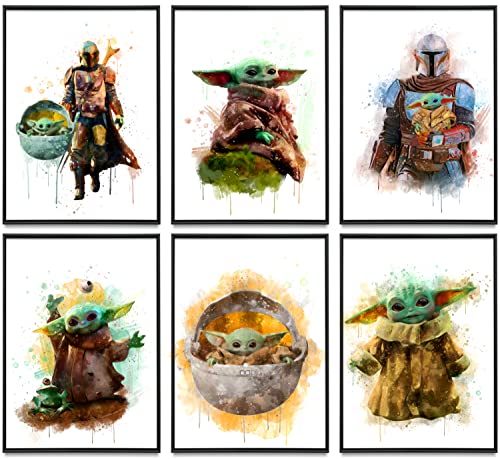 Star Wars The Child Baby Yoda Art Prints, Set of 6 (8 inches x 10 inches), Nursery Wall Art Stuff Decor, The Mandalorian Baby Grogu Photos, Kids Playroom, Wall Poster for Office (UNFRAMED)