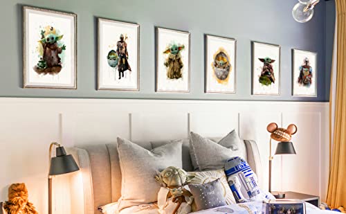 Star Wars The Child Baby Yoda Art Prints, Set of 6 (8 inches x 10 inches), Nursery Wall Art Stuff Decor, The Mandalorian Baby Grogu Photos, Kids Playroom, Wall Poster for Office (UNFRAMED)