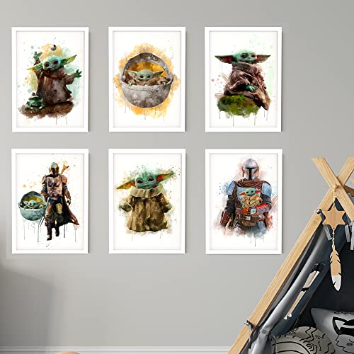 Star Wars The Child Baby Yoda Art Prints, Set of 6 (8 inches x 10 inches), Nursery Wall Art Stuff Decor, The Mandalorian Baby Grogu Photos, Kids Playroom, Wall Poster for Office (UNFRAMED)