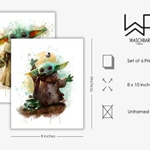 Star Wars The Child Baby Yoda Art Prints, Set of 6 (8 inches x 10 inches), Nursery Wall Art Stuff Decor, The Mandalorian Baby Grogu Photos, Kids Playroom, Wall Poster for Office (UNFRAMED)