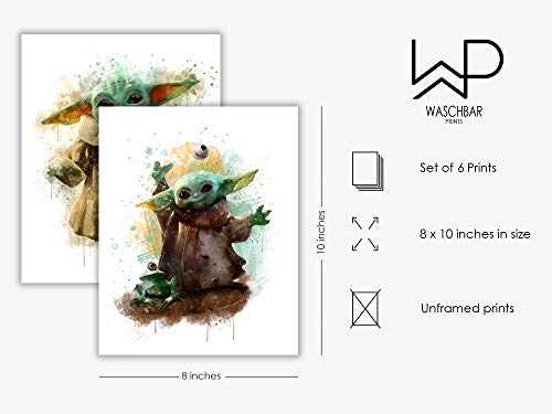 Star Wars The Child Baby Yoda Art Prints, Set of 6 (8 inches x 10 inches), Nursery Wall Art Stuff Decor, The Mandalorian Baby Grogu Photos, Kids Playroom, Wall Poster for Office (UNFRAMED)