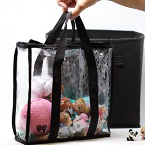 MiniOwls Bin and Chest Organizing Bags - Waterproof Clear Plastic Travelling Pouch. Storage for Toys, Kids Books, Balls, Blocks and Games (12x12 Set of 3)