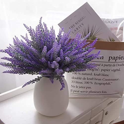 Zobawlks 8 Bundles Artificial Lavender Flowers Artificial Flowers and Plants UV Resistant Plastic Outdoor Indoor Purple Fake for Home Decor Spring Garden Farmhouse Porch Pot Window Box Wedding Home