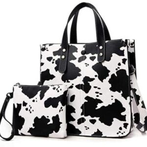 KOON Tote Bag for Women Zebra Print Cows Deer Pattern PU Shoulder Bag Purse Large Satchel Handbag for Work Travel Shopping (cows)