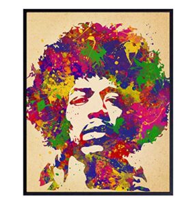 jimi hendrix poster – 8×10 psychedelic experience wall art decor for men, boys bedroom, living room, music studio – gift for guitarist, musician, woodstock, purple haze, 60’s music fan – unframed