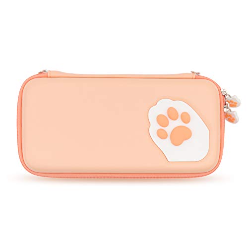 Geekshare Cute Cat Paw Case Compatible with Nintendo Switch/Switch OLED - Portable Hardshell Slim Travel Carrying Case fit Switch Console & Game Accessories - A Removable Wrist Strap (Orange)