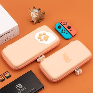 Geekshare Cute Cat Paw Case Compatible with Nintendo Switch/Switch OLED - Portable Hardshell Slim Travel Carrying Case fit Switch Console & Game Accessories - A Removable Wrist Strap (Orange)