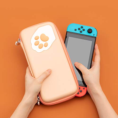 Geekshare Cute Cat Paw Case Compatible with Nintendo Switch/Switch OLED - Portable Hardshell Slim Travel Carrying Case fit Switch Console & Game Accessories - A Removable Wrist Strap (Orange)