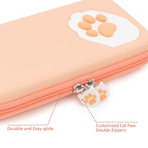 Geekshare Cute Cat Paw Case Compatible with Nintendo Switch/Switch OLED - Portable Hardshell Slim Travel Carrying Case fit Switch Console & Game Accessories - A Removable Wrist Strap (Orange)