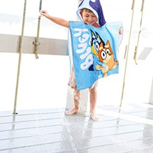 Jay Franco Bluey Piggyback Bath/Pool/Beach Hooded Poncho - Super Soft & Absorbent Cotton Towel, Measures 22 x 22 Inches (Official Bluey Product)