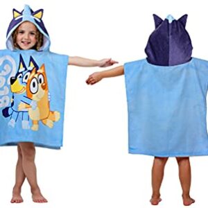 Jay Franco Bluey Piggyback Bath/Pool/Beach Hooded Poncho - Super Soft & Absorbent Cotton Towel, Measures 22 x 22 Inches (Official Bluey Product)