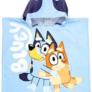 Jay Franco Bluey Piggyback Bath/Pool/Beach Hooded Poncho - Super Soft & Absorbent Cotton Towel, Measures 22 x 22 Inches (Official Bluey Product)