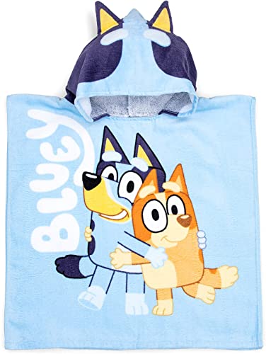 Jay Franco Bluey Piggyback Bath/Pool/Beach Hooded Poncho - Super Soft & Absorbent Cotton Towel, Measures 22 x 22 Inches (Official Bluey Product)