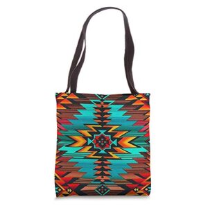 southwestern aztec design – turquoise & sunset pattern tote bag