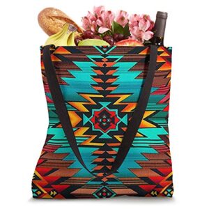 Southwestern Aztec Design - Turquoise & Sunset Pattern Tote Bag