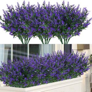 artbloom 8 bundles outdoor artificial lavender fake flowers uv resistant shrubs, faux plastic greenery for indoor outside hanging plants garden porch window box home wedding farmhouse decor (purple)