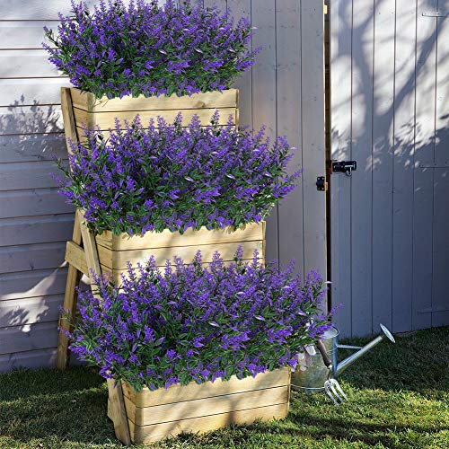 ArtBloom 8 Bundles Outdoor Artificial Lavender Fake Flowers UV Resistant Shrubs, Faux Plastic Greenery for Indoor Outside Hanging Plants Garden Porch Window Box Home Wedding Farmhouse Decor (Purple)