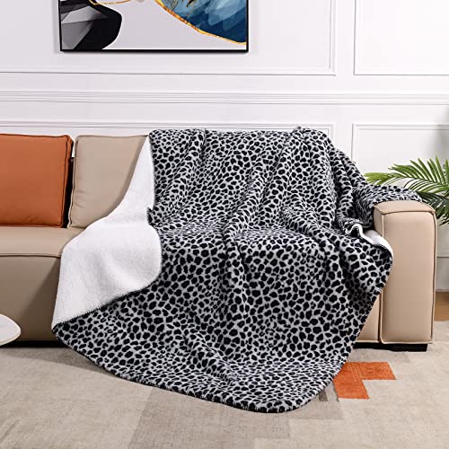 SOCHOW Premium Thick Sherpa Fleece Throw Blanket, Soft and Warm Winter Blanket, 60 × 80 Inches, Grey Leopard