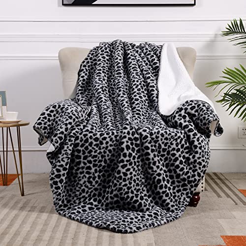 SOCHOW Premium Thick Sherpa Fleece Throw Blanket, Soft and Warm Winter Blanket, 60 × 80 Inches, Grey Leopard