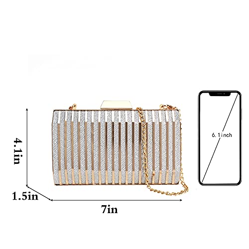 Reberomantic Women Lattice Pattern Metal Handbag Chain Geometric Evening Clutch Purse (Y-Silver)