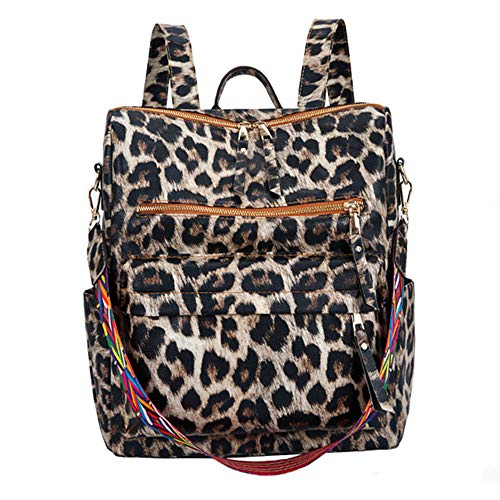 Fashion Leopard Women Backpack Girls Ladies PU Leather Purses Travel Shoulder Bag Student Schoolbag (Leopard brown)