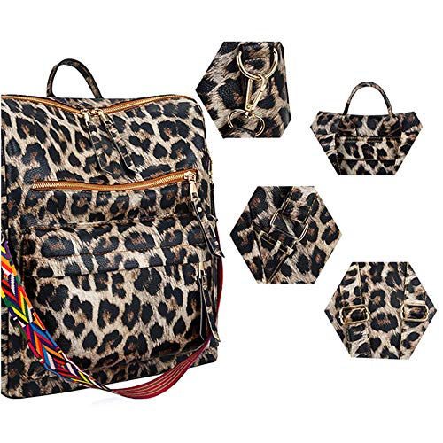 Fashion Leopard Women Backpack Girls Ladies PU Leather Purses Travel Shoulder Bag Student Schoolbag (Leopard brown)