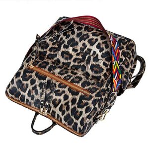 Fashion Leopard Women Backpack Girls Ladies PU Leather Purses Travel Shoulder Bag Student Schoolbag (Leopard brown)