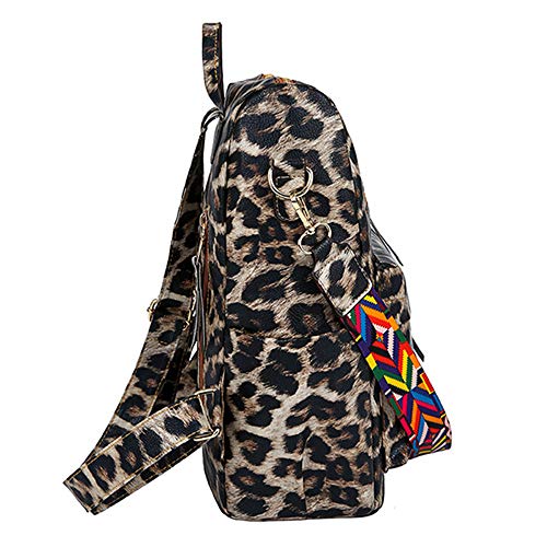 Fashion Leopard Women Backpack Girls Ladies PU Leather Purses Travel Shoulder Bag Student Schoolbag (Leopard brown)