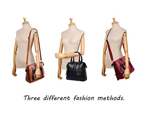 GJGJTER Synthetic PU Leather Tote for Women Satchel Crossbody Hobo 4pcs Handbags Shoulder Bags Tassel Fox Ornament-Brown