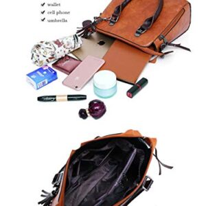 GJGJTER Synthetic PU Leather Tote for Women Satchel Crossbody Hobo 4pcs Handbags Shoulder Bags Tassel Fox Ornament-Brown