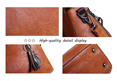 GJGJTER Synthetic PU Leather Tote for Women Satchel Crossbody Hobo 4pcs Handbags Shoulder Bags Tassel Fox Ornament-Brown