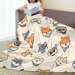 Cute Shiba Inu Blanket Cozy Soft Throw Blanket for Couch Sofa Bedding Living Room, Warm Plush Flannel Blankets for Boys Girls Men Women 50"x40"