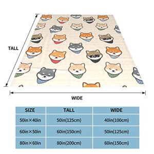 Cute Shiba Inu Blanket Cozy Soft Throw Blanket for Couch Sofa Bedding Living Room, Warm Plush Flannel Blankets for Boys Girls Men Women 50"x40"