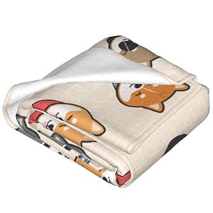 Cute Shiba Inu Blanket Cozy Soft Throw Blanket for Couch Sofa Bedding Living Room, Warm Plush Flannel Blankets for Boys Girls Men Women 50"x40"