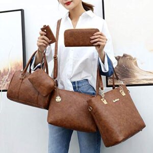 GJGJTER Synthetic PU Leather Tote for Women Satchel Crossbody Hobo 6pcs Handbags Shoulder Wallet Card Nail Clipper Bag-Gray