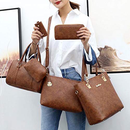 GJGJTER Synthetic PU Leather Tote for Women Satchel Crossbody Hobo 6pcs Handbags Shoulder Wallet Card Nail Clipper Bag-Gray